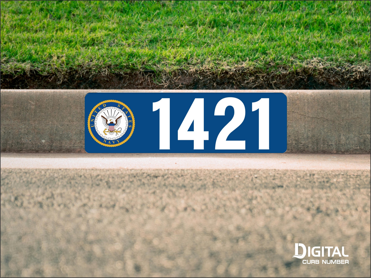 U.S. Navy , Blue Background White Number-Digital Curb Number