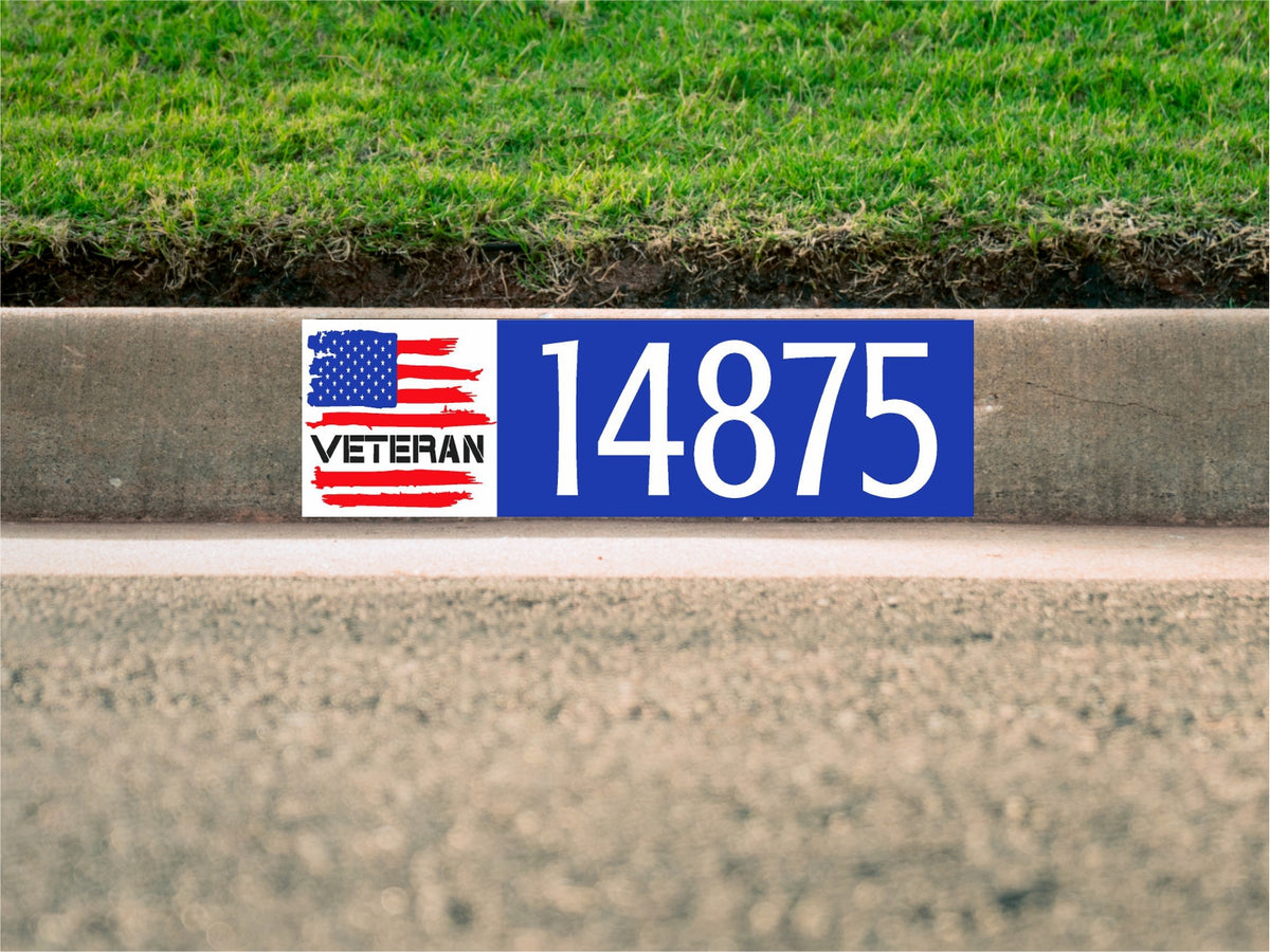 Veteran, Blue Background White Number - Digital Curb Number