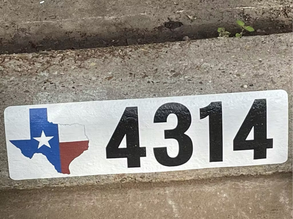 State of Texas Black Lettering on White Background - Digital Curb Number